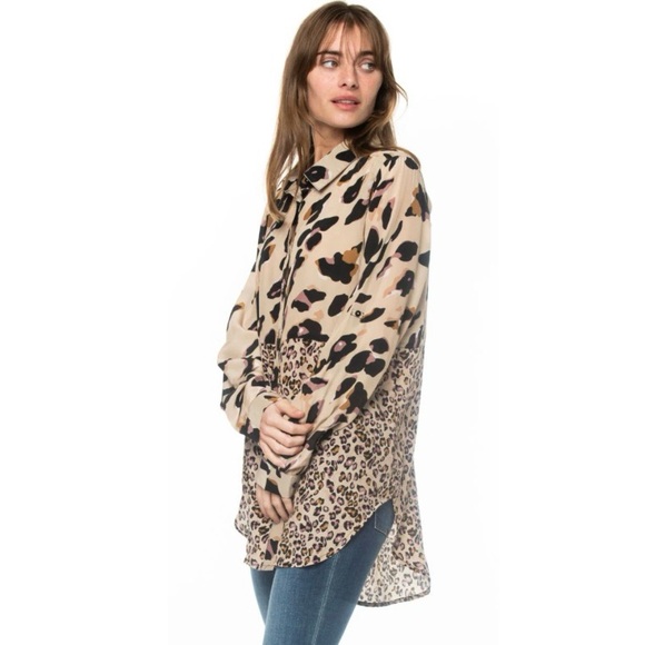 Tolani | Tops | Tolani Evelyn Leopard Mixed Print 0 Silk Roll Tab ...